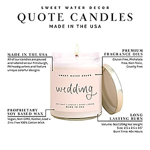Sweet Water Decor, Wedding Day, Sea Salt, Jasmine, Cream, and Wood Scented Soy Wax Candle for Home | 9oz Clear Jar, 40 Hour Burn Time, Made in the USA