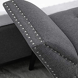 HOMCOM Modern Button Tufted Sitting Bench, Accent Fabric Upholstered Ottoman for Bedroom or Living Room, Charcoal Grey