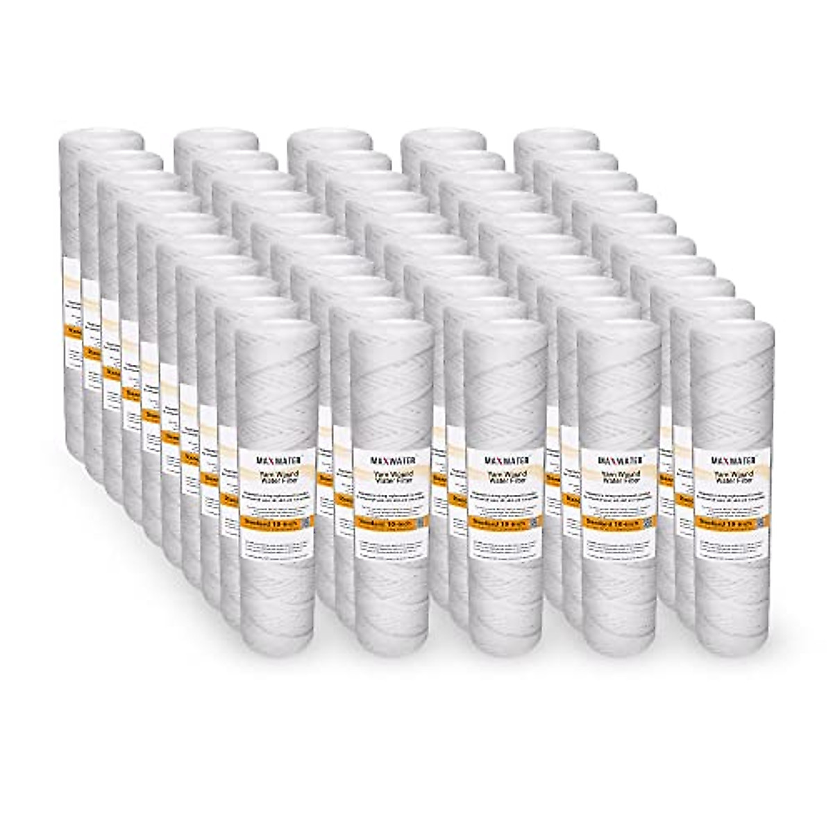 (50 Pack) Standard 10"x2.5" String Wound Sediment Water Filter (1 Micron), Hard Well, Whole House, WVO Biodiesel, compatible with Standard RO Reverse Osmosis Systems, WH Systems