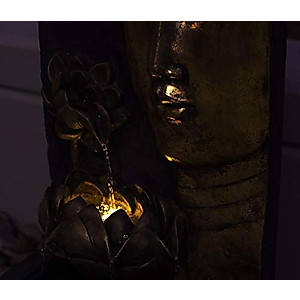 XBrand 30" H Bronze and Natural Grey Polyresin Indoor Outdoor Cascading Lotus Buddha Face Water Fountain w/LED Light, Freestanding, Relaxing Zen Décor for Home Patio Garden Backyard