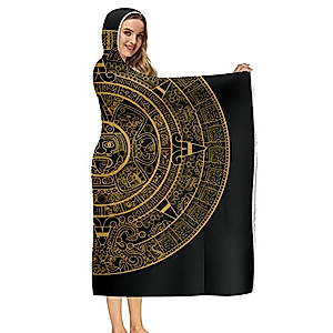 Maya Aztec Calendar Hoodie Blanket Wearable Throw Blankets Warm Air-conditioning Quilt for Baby Kids Adults 51x59in