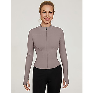 LUYAA Women's Workout Jackets Lightweight Zip Up Yoga Jacket Cropped Athletic Slim Fit Tops Lunar Rock M