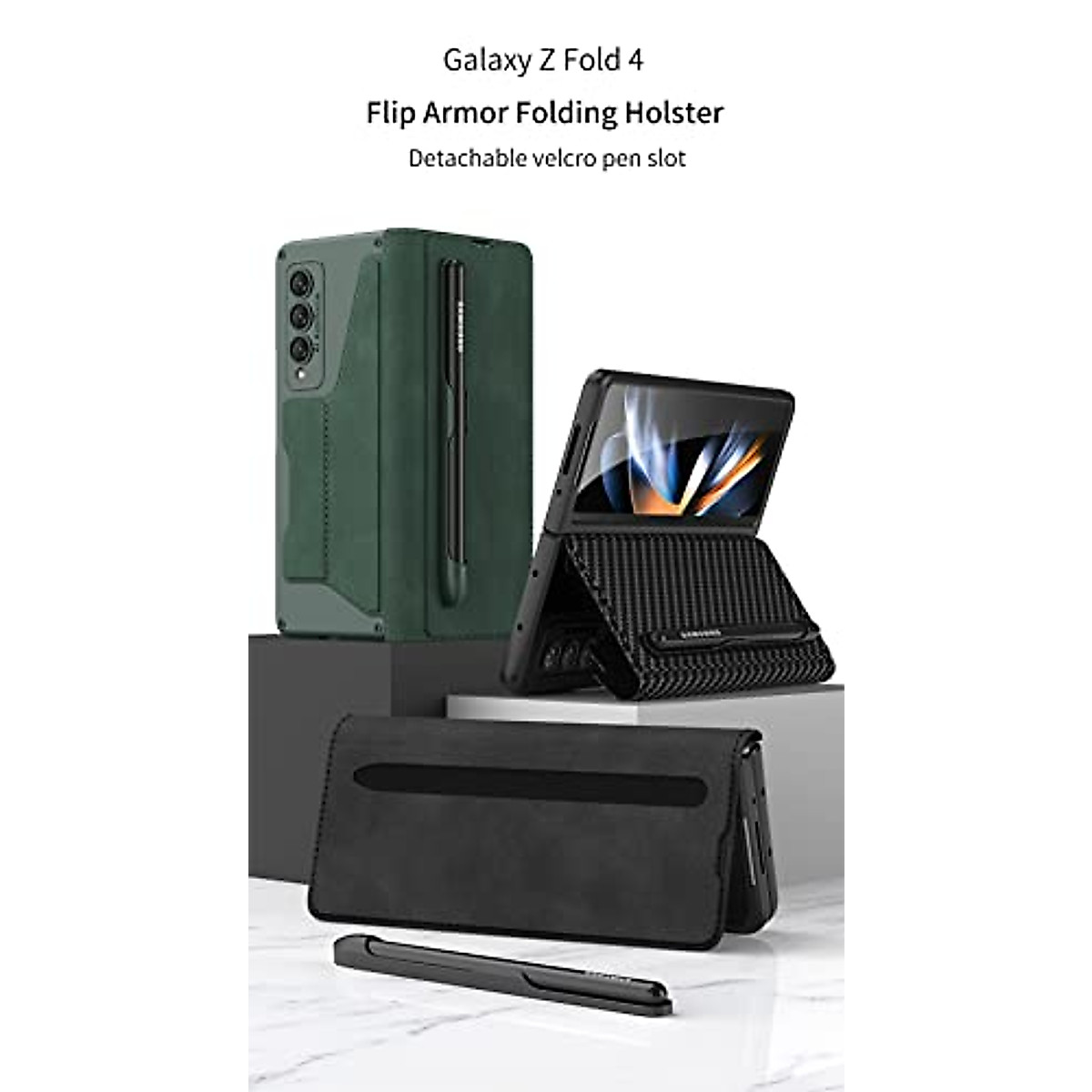 BAILI Galaxy Z Fold 3 Case with S Pen Slot,Galaxy Z Fold3 Flip Holster with S Pen Holder and Attached Card Slot,Instantly Converts Into Phone Bracket Cover for Samsung Z Fold 3-Cloud Brown