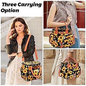 Joymee Insulated Lunch Bag for Women/Men, Waterproof Lunch Box for Office Work Picnic Beach, Reusable Large Leakproof Cooler Tote Bag with Adjustable Shoulder Strap & Side Pocket, Sunflower