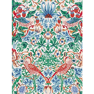 JiffDiff Vintage Wallpaper Peel and Stick Watercolor Floral Botanical Morris Wallpaper Strawberry Thief Easy Peel Off Wallpaper for Bedroom Mural Wall Decor Self-Adhesive 17.7in x 9.8ft