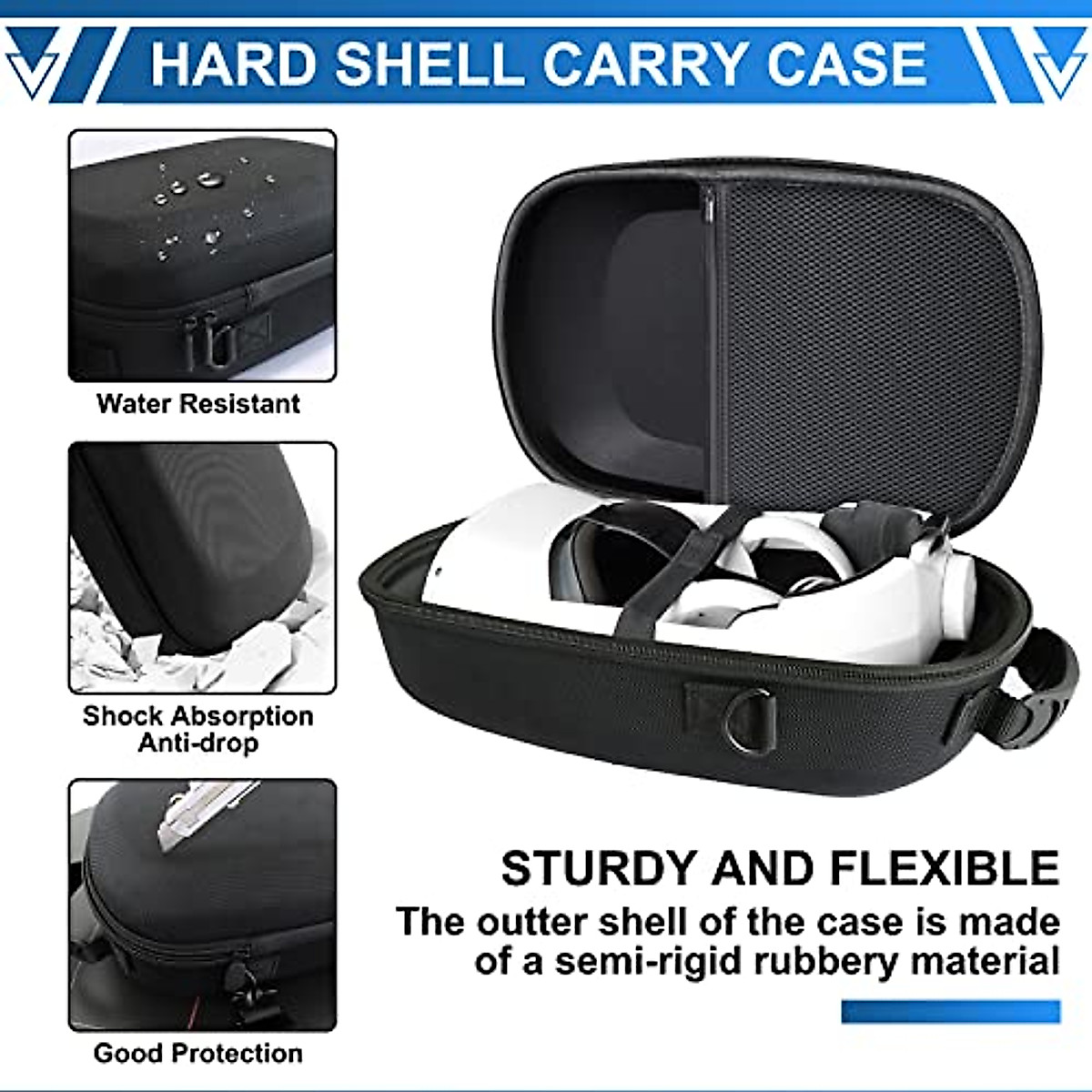 Travel Case for VR Oculus Quest 2 with Shoulder Strap Carrying Travel Bag for Meta/Oculus Quest 2 Elite Headset Accessories Portable Hard Storage Case