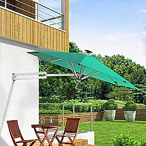 BEdaw Parasols 250cm Wall Mount Garden with Solar Lights - Outdoor Patio Sunshade Umbrella with Tilt Adjustment, Green