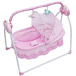 Guaopom Electric Baby Crib Cradle, 0-25Kg Big Space Auto Rocking Chair Chair Bed, 5 Speed with Remote Control Infant Musical Sleeping Basket Baby Cradle for 0-18 Months Newborn Babies (Pink)
