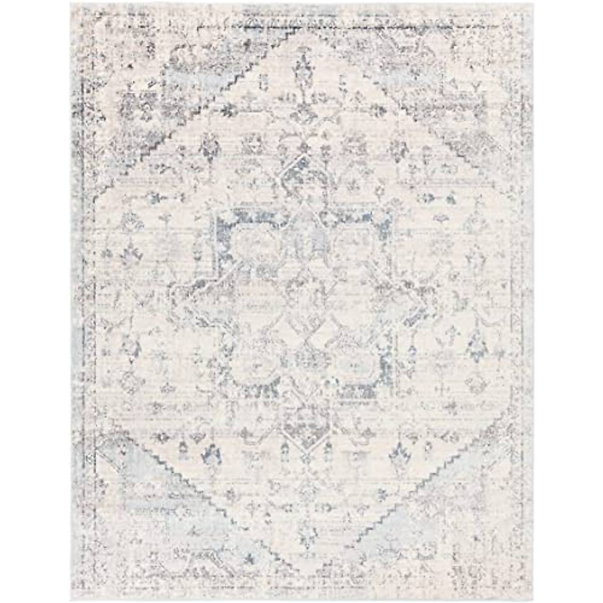 Orrick Moroccan Farmhouse Laundry Room, Hallway, Entryway, Bedroom, Kitchen Floor Runner Rug - Long Rug Carpet - Modern Bohemian Motif - Grey, Light Blue, White, Ivory, Beige, Navy Blue 2'7" x 10"