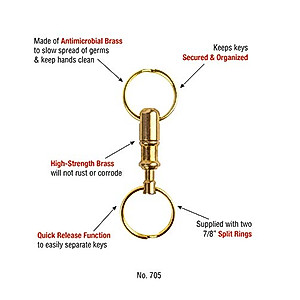 Lucky Line Brass Quick Release Key Ring Chain, 5 Pack (70505)