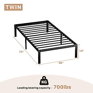 DUMOS Bed Frame - Twin Size Metal Platform Bed Frame Mattress Foundation with Steel Slat Support, No Box Spring Needed, Storage Space Under Frame, Easy Assembly, Black