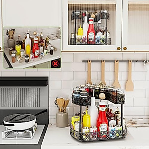 JBBTOOL 2 Tier Lazy Susan Organizer, Metal Turntable Spice Rack, 12-inch Adjustable Rotating Lazy Susan for Cabinet Pantry Kitchen Countertop Dining Table Cupboard Vanity Storage Bathroom