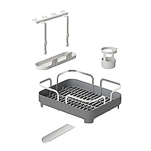 Umbra Holster Dish Rack– Molded Plastic Dish Drying Rack with Drainage Spout, Charcoal