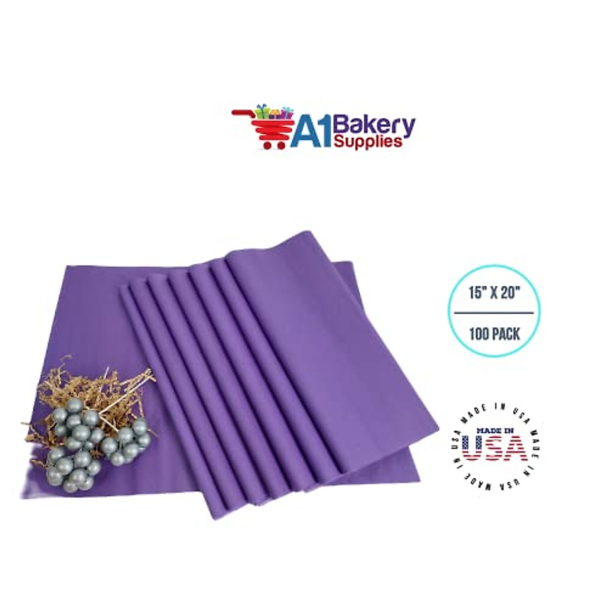 A1 Bakery Supplies Purple Tissue Paper 15' x 20' 100 Sheets Premium Quality Gift wrap tisue Paper