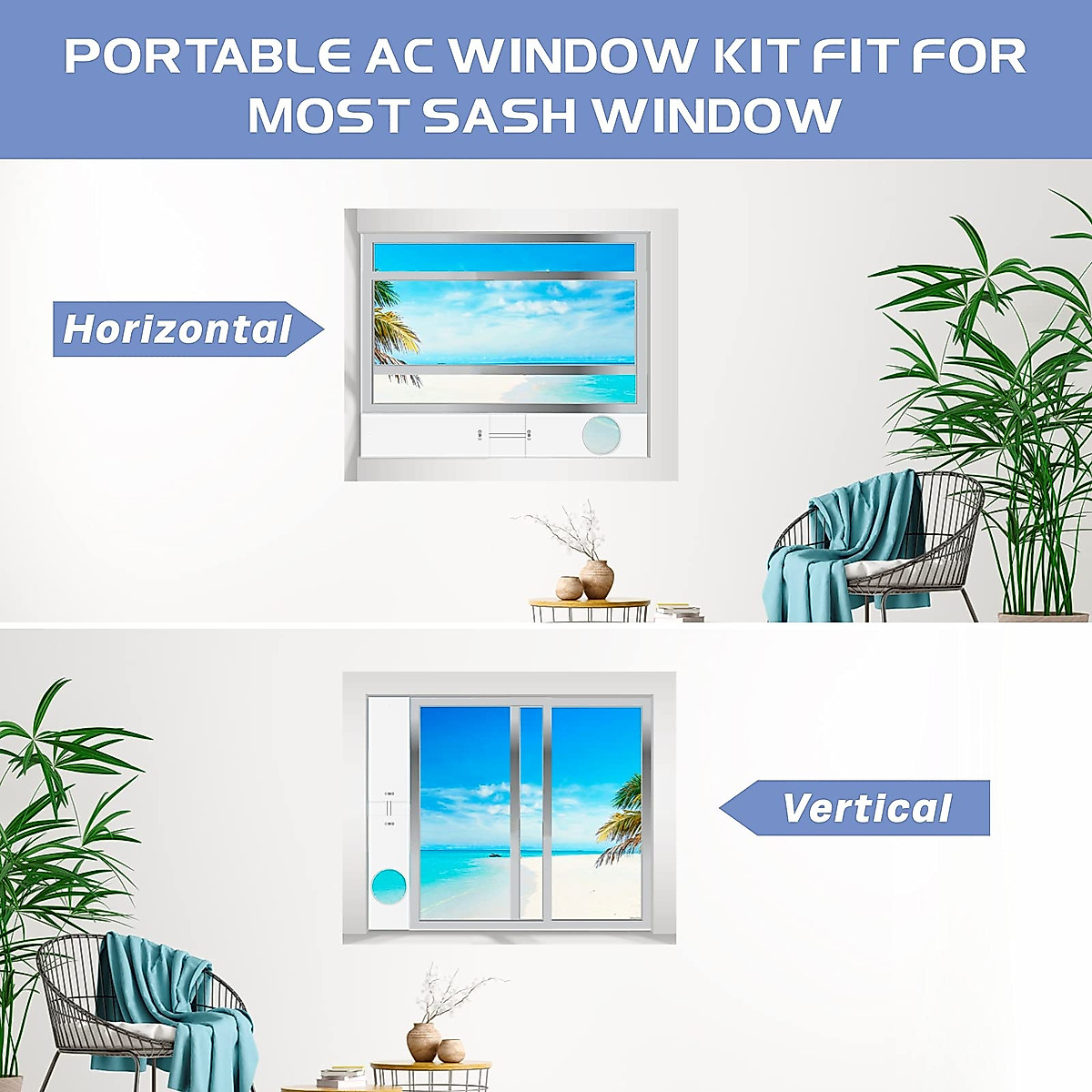 Portable AC Window Vent Kit with 5.9" Coupler, Pawcute Sliding Air Conditioner Plate Kits for Sliding Window, Adjustable 17-60 inch Portable AC Window Seal Plates for 5.9inch Exhaust Hose
