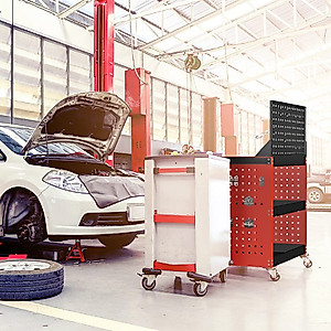 ZFULVO 3-Tier Rolling Tool Cart with Lockable Swivel Wheels, Tool Board, and Multi-Purpose Hooks - Supports up to 600 lbs - Ideal for Mechanics, Garages, Warehouses and Repair Shops.