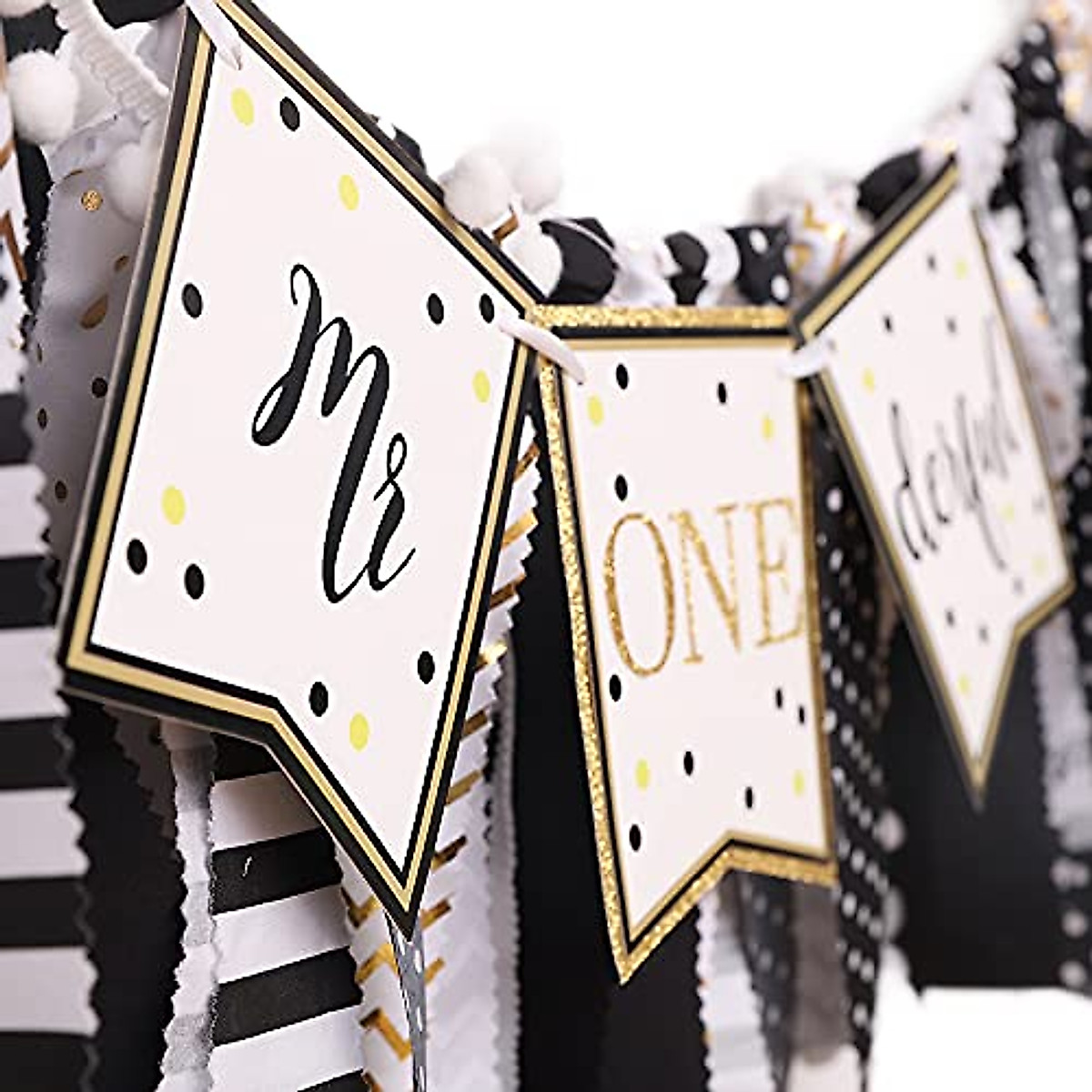 Mr. and Miss Onederful high chair banner - gold and black glitter garland, gold and pink glitter garland, often suitable for handsome little men and pretty little girls