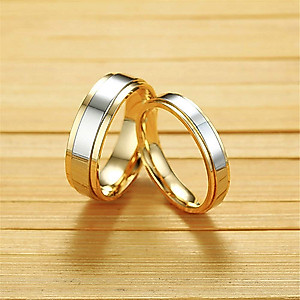Classic Mens Womens Stainless Steel Ring Two-tone Cool Wedding Engagement Band Couples Fashion Jewelry 6mm Size 7