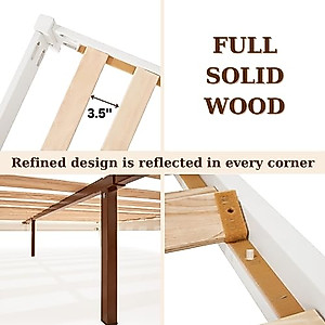 Bme Dinkee Signature Ivory White King Bed Frame Without Headboard - Modern & Minimalist Style with Acacia Wood - 12 Strong Wood Slat Support - Easy Assembly - No Box Spring Needed