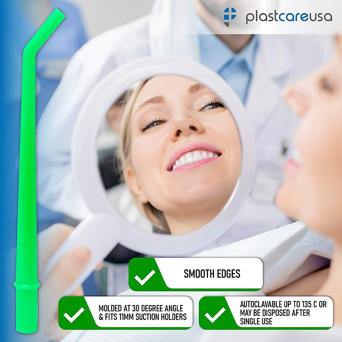 100 Large Dental Surgical Aspirator Aspirating Green Suction Tips, 1 4 Inch Diameter, 4 Bags of 25