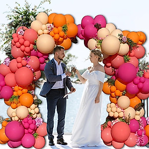 Woaipati Tropical Luau Party Garland Arch Kit, 151pcs Magenta Apricot Orange Macaron Red Balloons for Hawaiian Beach Pool Theme Aloha Party Birthday Baby Shower Supplies Summer Party Decorations