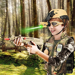 deAO Army Costume for Boys, Military Soldier Gear Accessories with Uniform Helmet and Storage Backpack Halloween Army Combat Costume Police Set Dress Up Toys for Kids Girls