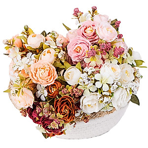 RimiMore Artificial Rose Flowers Bulks 4 Branch 40 Heads Silk Real Looking Fake Roses for DIY Faux Wedding Bouquets, Home Floral Arrangement, Outdoor Garden Baby Shower Centerpieces