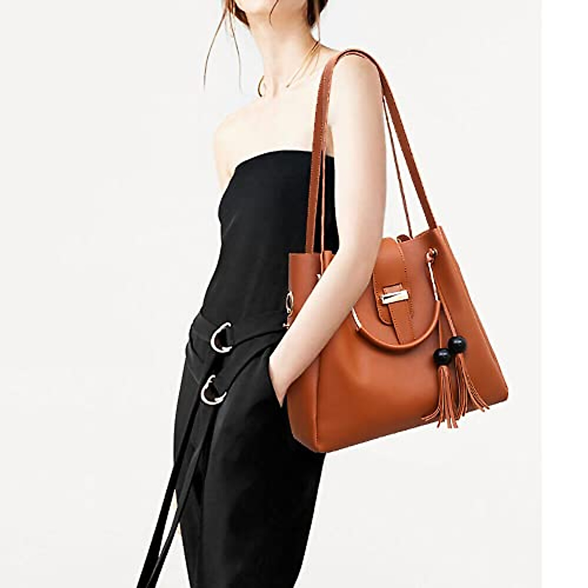 3Pcs Set Purses and Handbags for Women PU Leather Fashion Tote Bag Wallet Crossbody Shoulder Bag Handbags Top Handle Satchel Bag Purse Set, Brown