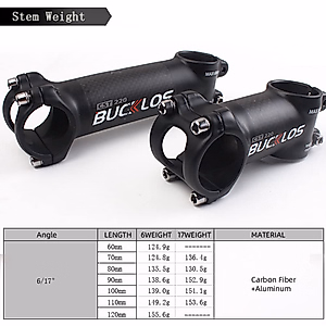 BUCKLOS Road Bike Stem 31.8 60mm 70mm 80mm 90mm 100mm 110mm 120mm 6 17 Degree - 3K Carbon Fiber + Aluminum Road Mountain Bike Stem Superlight Strengthen, fit 31.8mm Handlebar Stem 28.6mm Fork.