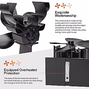 CONBOLA Wood Stove Fan Heat Powered, Winter Limited Edition Silent Operated Fireplace Fan for Wood/Log Burner,Made of Aluminum Material Increases 80% Heat Distribution.（Elk,Black）