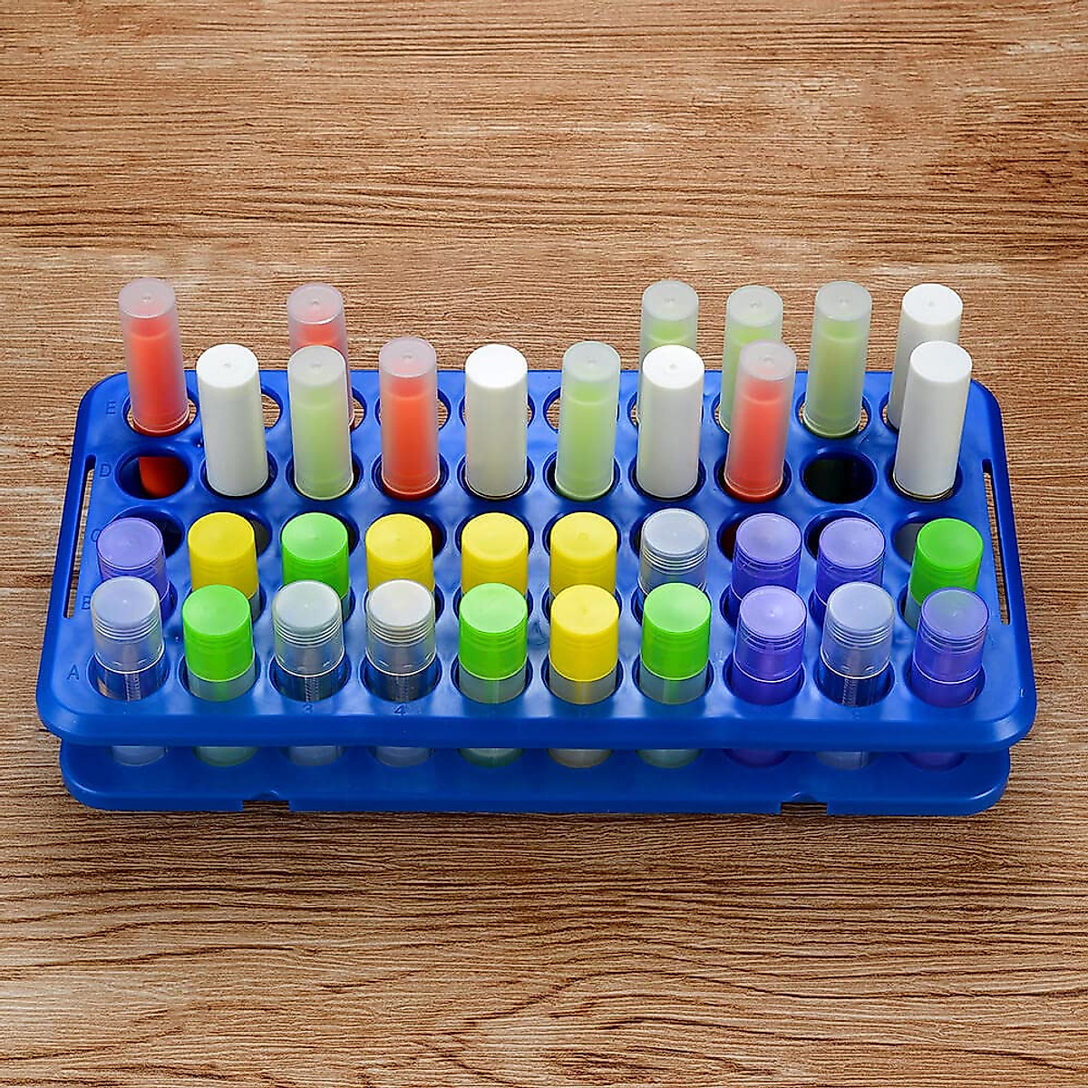 BKMAMLAB Plastic Test Tube Holder Rack for 5ml/10ml/15ml Tubes, Detachable,Holes 50(Blue Single)