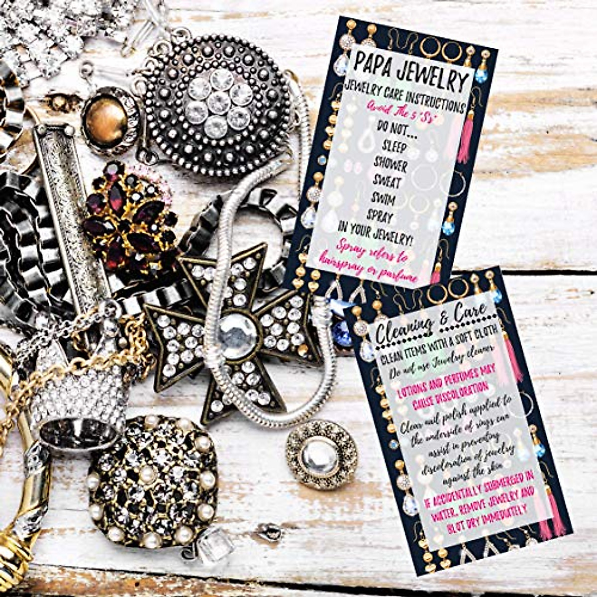 Jewelry Cleaning and Care Cards | Package of 50 | Bling Earrning Design | Jewelry Bling Queen Care Instructions