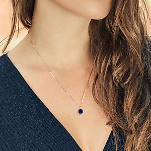 Gem Stone King 10K Rose Gold Gemstone Birthstone and White Diamond Halo Pendant Necklace | Cushion Cut 7MM | Rose Gold Necklace for Women | with 18 Inch Chain