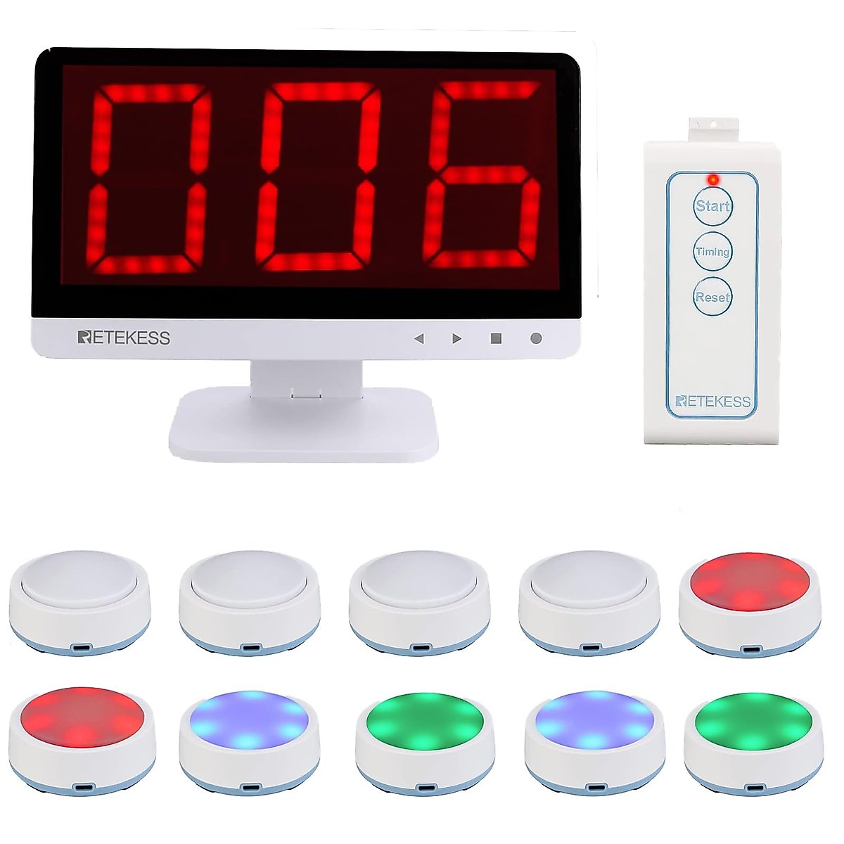 Retekess TM101 Wireless Quiz Answer Game Buzzer System, Add Up to 32 Buttons,262ft,Auto-Sleep,10 Buzzers for Game Show,Family Game Nights,Debate Contests in Companies,School Contest