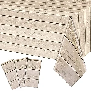3 Pieces Light Wood Grain Tablecloths Rustic Plastic Table Covers for Rectangle Table Vintage Farmhouse Western Table Cloth for Barn Birthday Wedding Party Decoration Supplies, 54 x 108 Inch