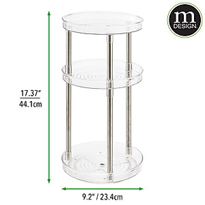 mDesign Spinning 3-Tier Lazy Susan 360 Rotating Makeup Organizer Storage Tower - Beauty Cosmetic Organization Caddy for Bathroom Vanity, Countertop, Makeup Table - Ligne Collection - Clear