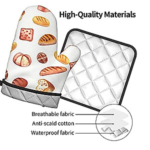 Zeraoke Painted Bread Oven Mitts and Pot Holders Sets of 2, Farmhouse Pot Holders for Kitchen, Funny BBQ Gloves Heat Resistant Hot Pad Kitchen Gloves for Cooking Baking Grilling