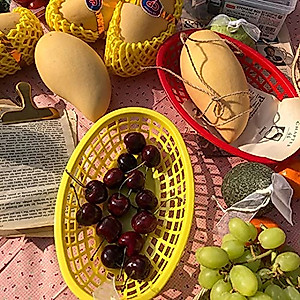 Kingrol 48 Pack Oval Fast Food Baskets for Parties, Carnivals, Fairs, and Picnic - Colorful Plastic Storage Basket Bins for Home, Office, School