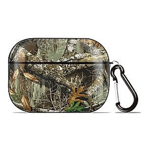 Compatible with Airpods Pro Case Cover 2019 - Autumn Hunting Tree Camo Pattern, Protective Case for Apple AirPod Charging with Keychain Shockproof for Girls Women Men - Black