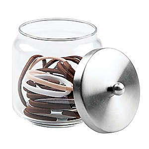 iDesign Forma Glass Bathroom Vanity Glass Apothecary Jar with Lid for Cotton Balls, Swabs, Cosmetic Pads, Candy, 3.5" x 4.5", Clear and Brushed Stainless Steel