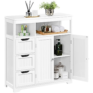 Yaheetech Bathroom Floor Cabinet, Wooden Storage Organizer with 3 Drawers and 2 Open Shelves, Freestanding Storage Cabinet with a Large Bottom Cabinet for Bathroom, Living Room, Kitchen, White