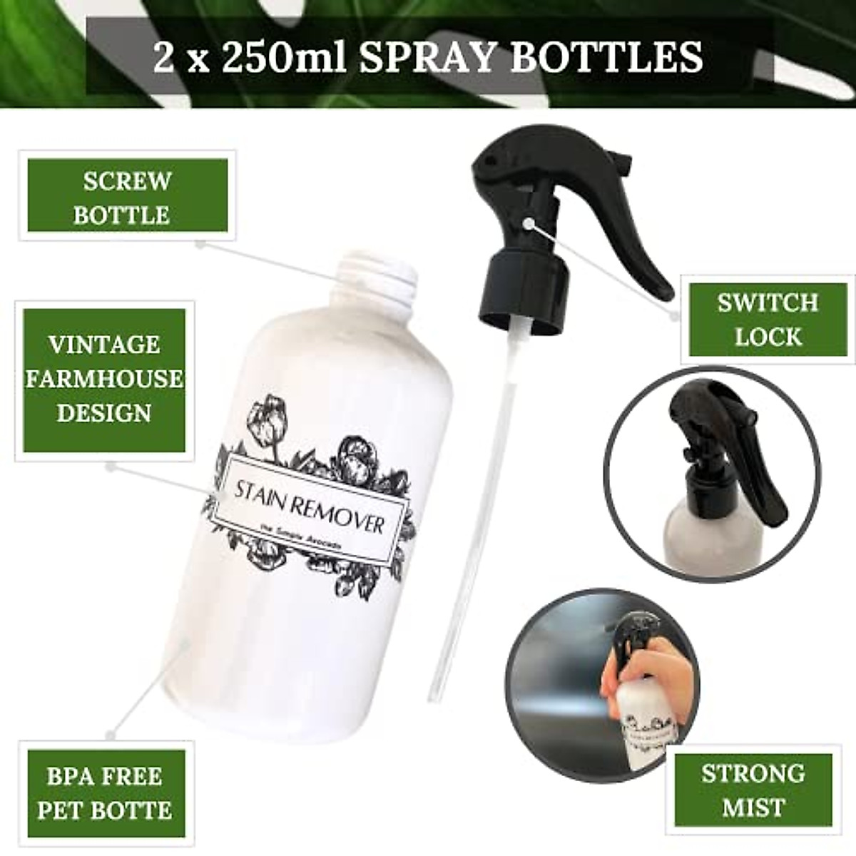 Dryer Sheet Holder Spray Bottles Set, Farmhouse Decor Fabric Softener Dispenser for Laundry Room Organization and Storage, 2 Pack Spray Bottles for Cleaning Solutions, House Warming Gifts New Home