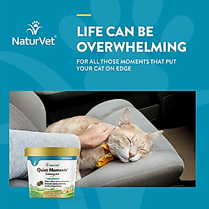 NaturVet –Quiet Moments Calming Aid for Cats Plus Melatonin – 60 Soft Chews – Helps Reduce Stress & Promote Relaxation – Great for Storms, Fireworks, Travel & Grooming