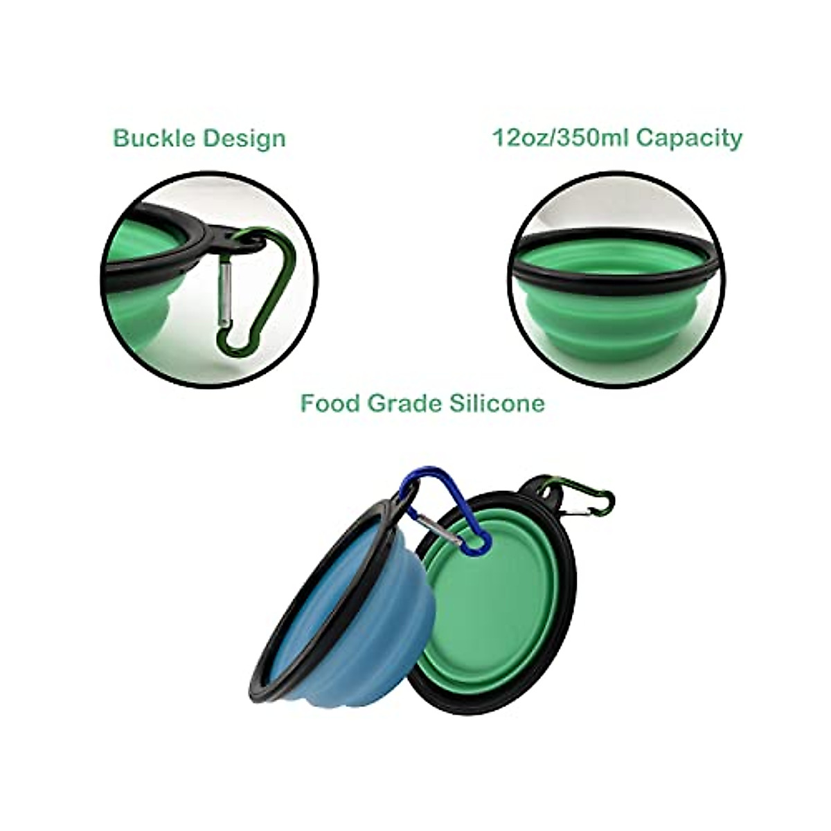 KlerRoem Collapsible Dog Travel Bowls, 2 Pack Dog Small/Large Travel Bowl Portable Foldable Pet Feeding Watering Dish for Traveling, Walking, Parking