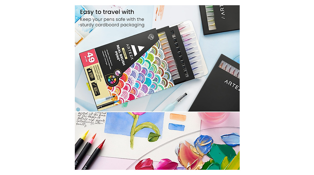 ARTEZA Real Brush Pens – 48 Vibrant Watercolor Markers for Artists