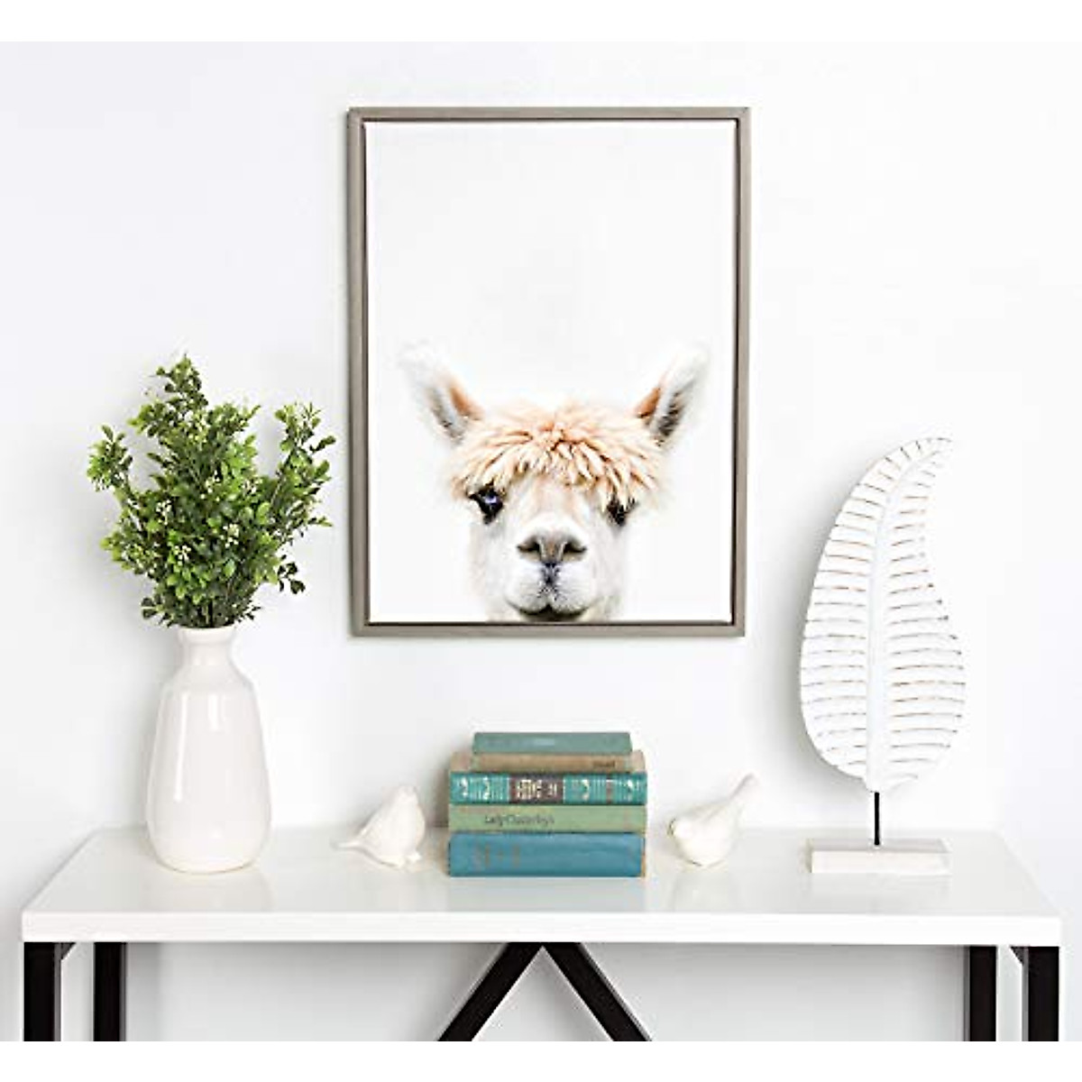 Kate and Laurel Sylvie Alpaca Bangs Animal Print Portrait Framed Canvas Wall Art by Amy Peterson, 18x24 Gray