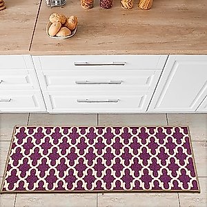 Machine Washable Moroccan Trellis Design Non-Slip Rubberback 2x5 Traditional Indoor Runner Rug for Hallway, Kitchen, Bedroom, Entryway, 20" x 59", Purple