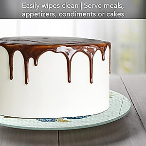 CounterArt Blue & White Pottery 4mm Heat Tolerant Tempered Glass Lazy Susan Turntable 13" Diameter Cake Plate Condiment Caddy Pizza Server