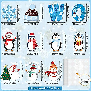 Marspark 68 Pieces Winter Classroom Bulletin Border Decoration Penguin Cutouts Snowflake Snowman Gloves Hat Hello for Christmas Home Decor (Snowman)
