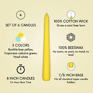 Essentyals Beeswax Taper Candles - 8 inch - Colored Beeswax Candles - Tapered Candles Beeswax - Beeswax Candlesticks - Tapers Beeswax - Pure Beeswax Taper Candles - Beeswax Candles Tapers
